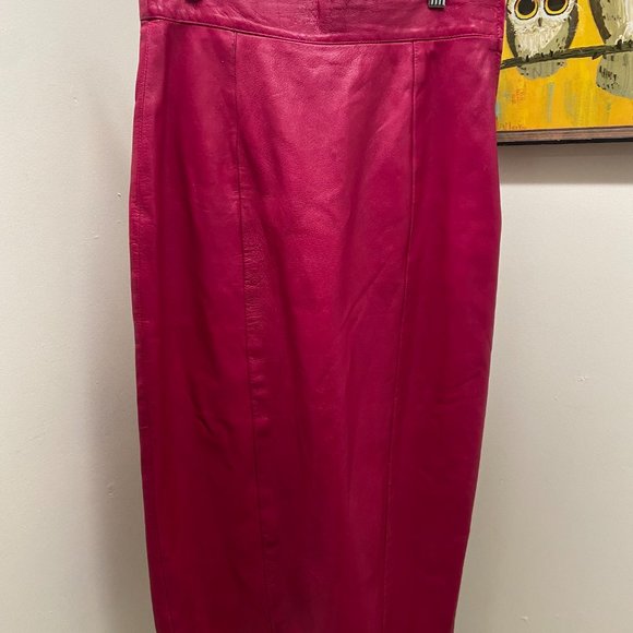 Sandra Roth | Skirts | Vintage Pink Leather Midi Skirt By Sandra Roth ...